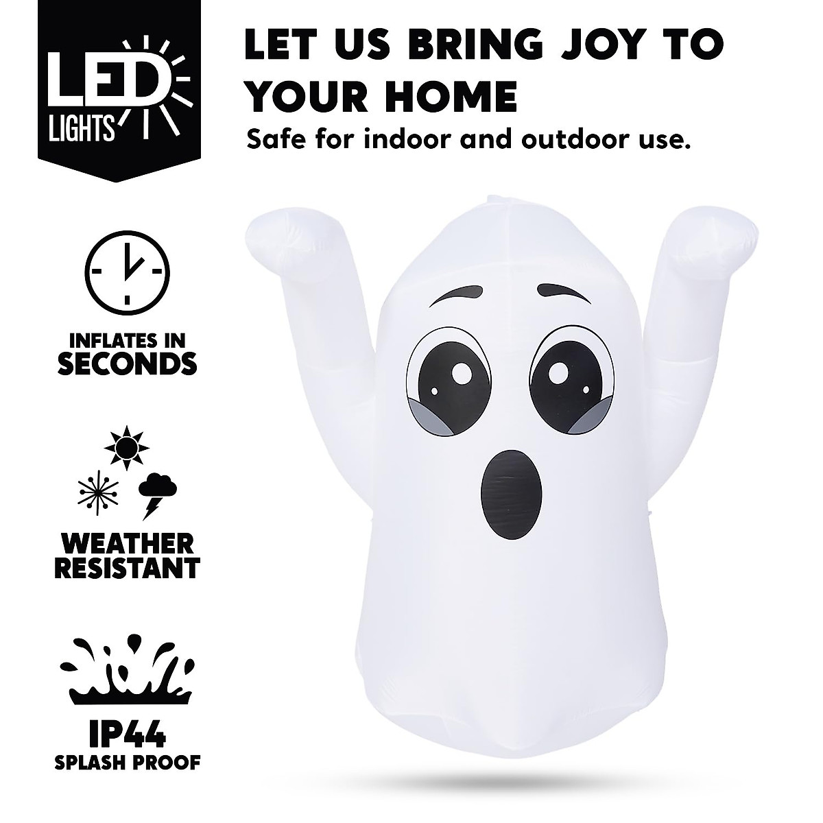 Halloween Inflatable Ghost Decor - 5 Ft with Colorful Lights