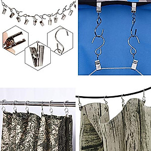 Oubest 50 Pcs S Hook with Clip for Hanging Halloween/Christmas/Party Ornaments-Curtain Clips/String Lights Hangers -Heavy-Duty Nickel-Plated Steel for Indoor/Outdoor Utility & Decor