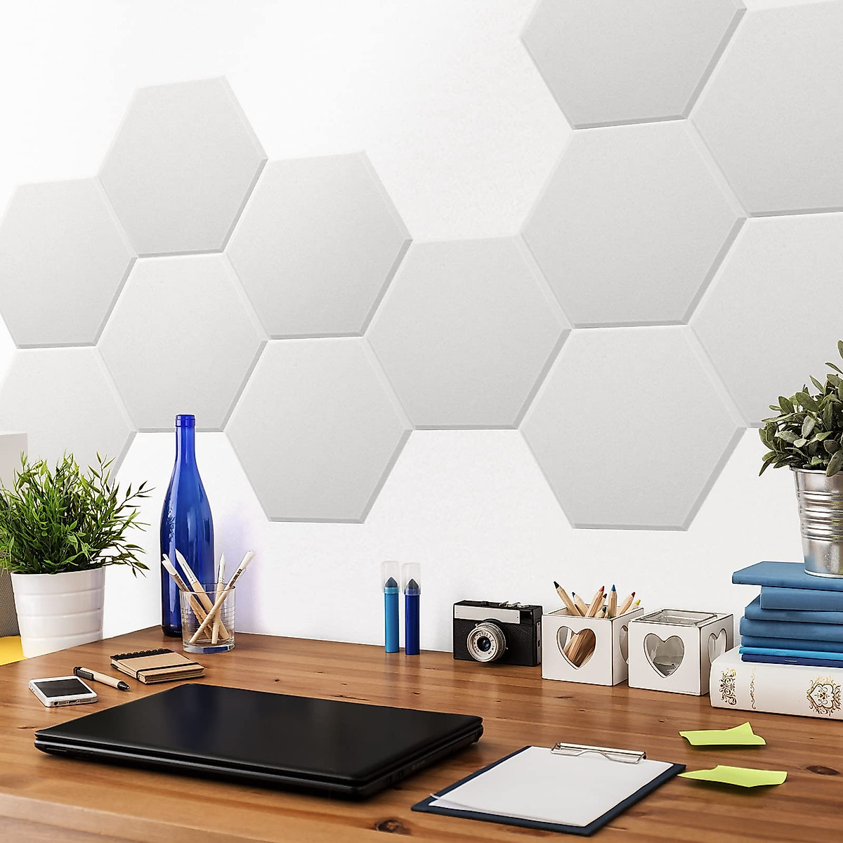 Art3dwallpanels Self Adhesive 12 Pack Acoustic Panels, 14" X 12" X 0.4" Soundproof Wall Panels, High Density Sound Absorbing Panels Hexagon Beveled Edge Sound Dampening Panels, Studio Treatment Tiles