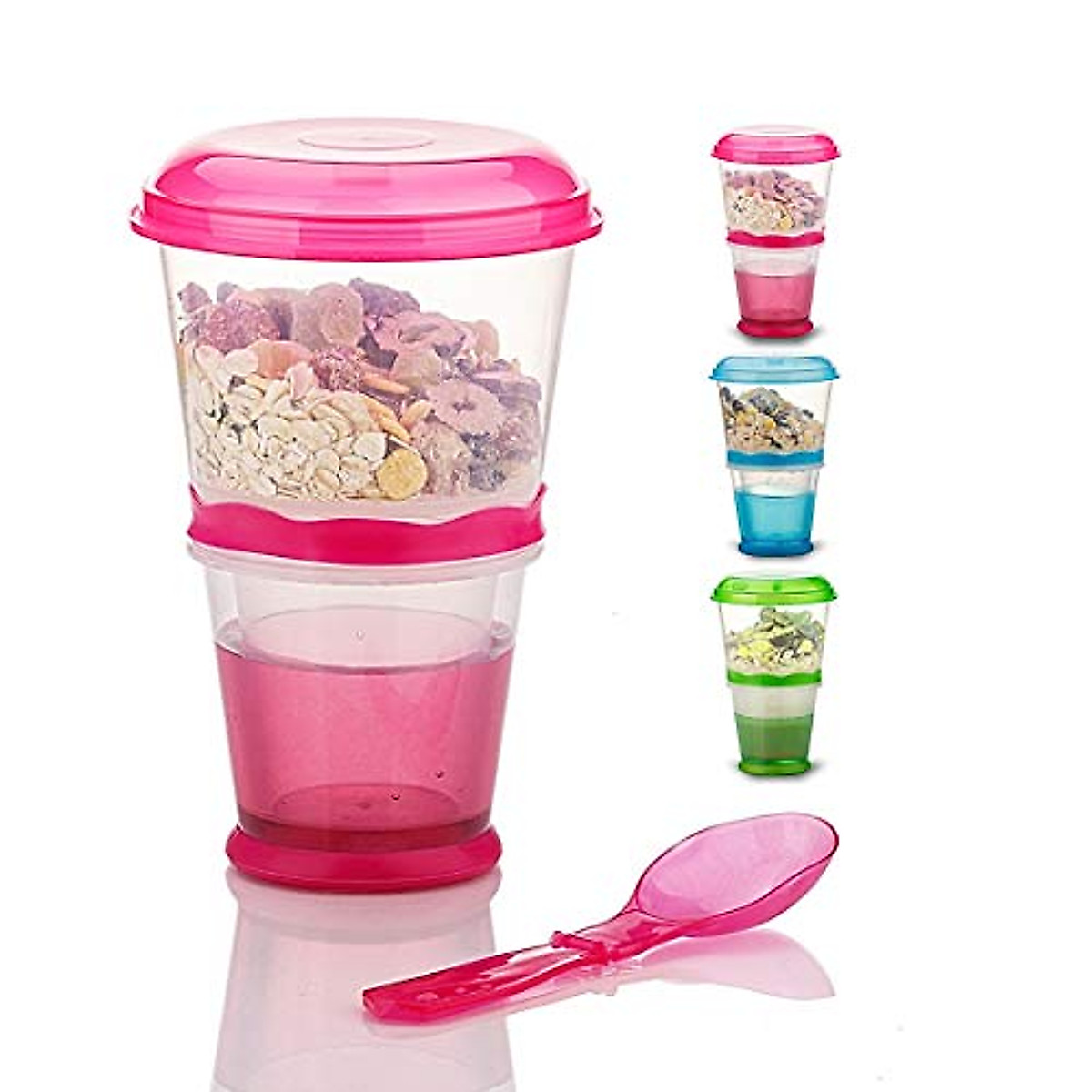 UTOWO Cereal On the Go Cups Travel-To-Go-Food-Containers Storage with Spoon Breakfast Drink-Cups-Portable (Pink)