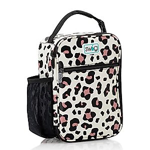 Swig Life Boxxi Lunch Box, Insulated Lunch Box for Women with Water Bottle Holder Side Pocket, Adjustable Meal Divider, Front Zipper Pocket, and Top Buckle Handle in Luxy Leopard Print