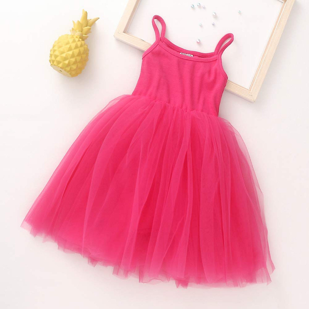 ZINPRETTY Toddler Dress Baby Girls Tutu Playwear Sleeveless Birthday Party Outfit Infant Tulle Sundress Knee Length 3-4T Rose
