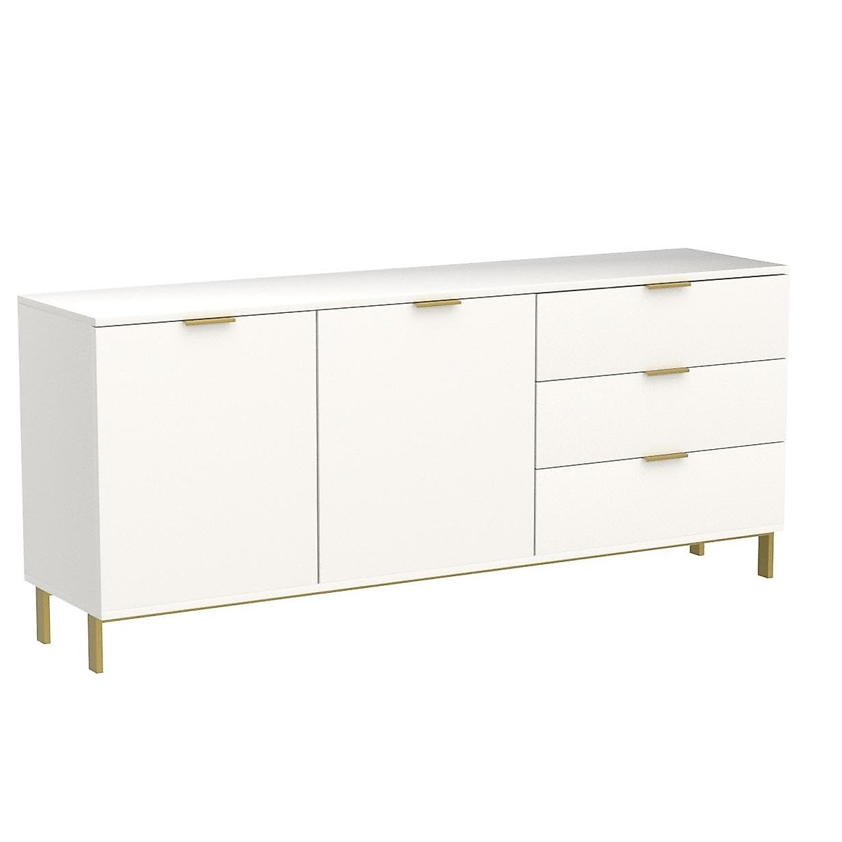 AIEGLE Sideboard Buffet Cabinet with Storage, Wood Coffee Bar Cabinet, 63" Kitchen Cabinet with 3 Drawers & 2 Doors, Kitchen Buffet Cabinet Cupboard with Gold Metal Legs, White