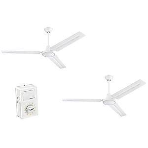 Ciata 2 Pack Garage Ceiling Fan, Shop Ceiling Fan, Commercial Ceiling Fan, Industrial 56 Inch Three Blade Indoor Ceiling Fan, with White Steel Blades in White Finish