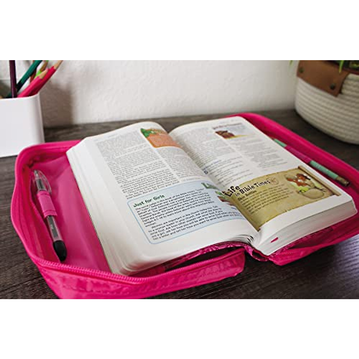 Adventure Bible Cover for Girls, Zippered, with Handle, Nylon, Pink, Medium