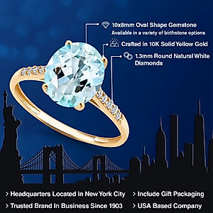 Gem Stone King 10K Yellow Gold 10X8MM Oval Gemstone Birthstone & White Diamond Engagement Ring | Yellow Gold Ring For Women | Available in Size 5-9