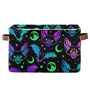 ZENWAWA Storage Cube Cool Bats Print Collapsible Fabric, Large Foldable Open Organizer Bins Baskets with PU Handles 1 Pack