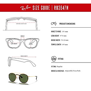 Ray-Ban RB3647N 001 51M Gold/Crystal Lens G-15 Green Round Sunglasses For Men For Women + BUNDLE with Designer iWear Eyewear Kit