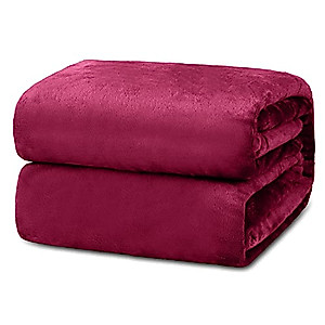 Hannah Linen Queen Fleece Blanket - Super Soft Plush Throw Blanket for Bed - Warm & Cozy Large Microfiber Throw Blanket for Sofa & Couch (90 x 90, Red)