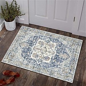 Lahome Boho Door Mat Indoor Entrance, 2x3 Rugs for Entryway Washable Non Slip Small Rugs for Bedroom Throw Thin Kitchen Rugs Bathroom Mats, Blue Medallion Print Doormat Carpet for Office Entrance