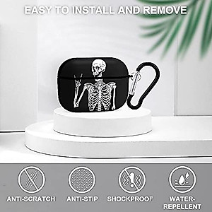 YouTary Rock and Roll Skeleton Skull Boho Hippie Pattern Airpods pro Case Cover with Keychain, Apple AirPod Cover Unisex Shockproof Protective Wireless Charging Headset Accessories