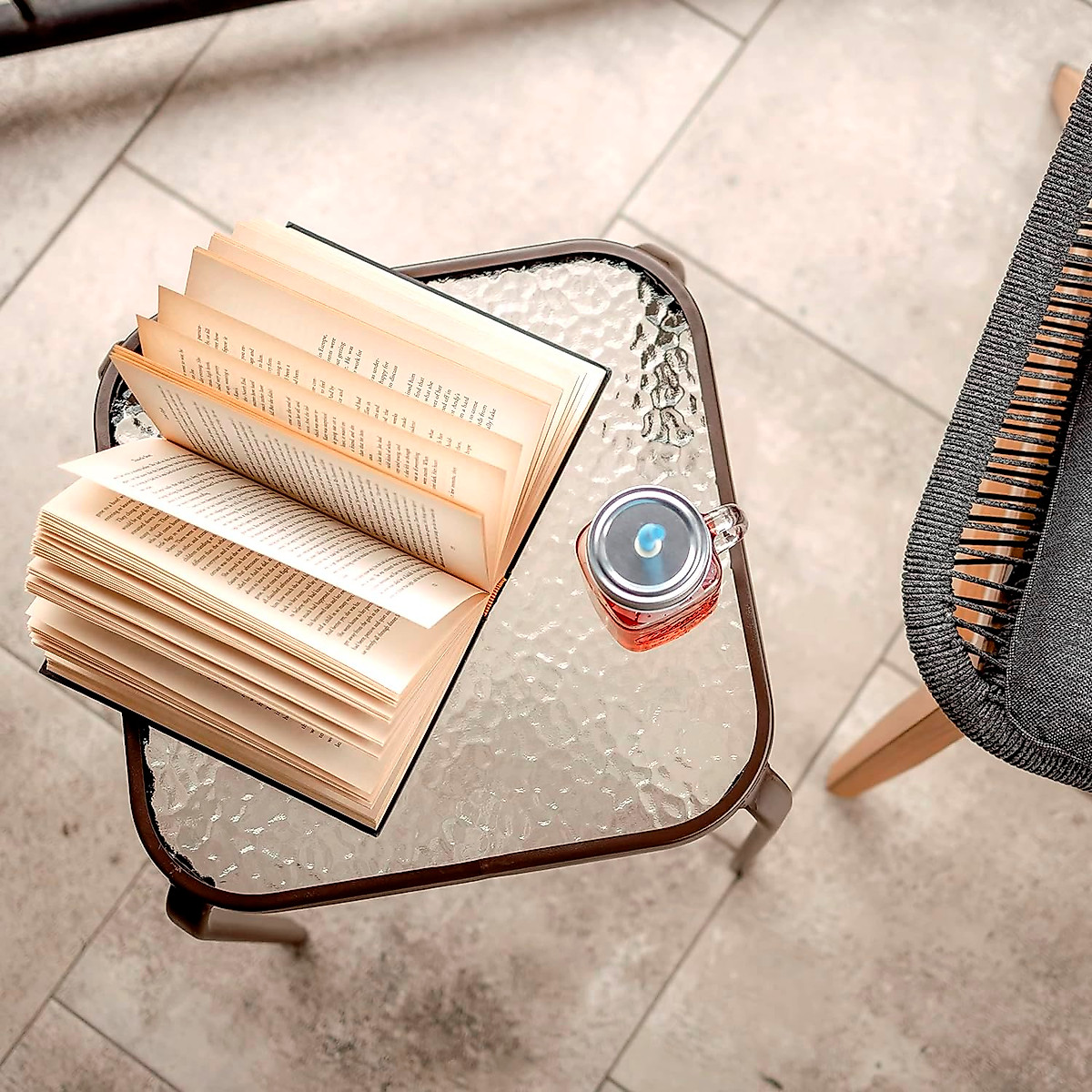 PROLISOK Bronze Metal Outdoor Side Table with Tempered Glass Top – Elegant Small 16" Square Patio Table – Durable Weather-Resistant Coffee Bistro Accent End Table for Outside and Garden