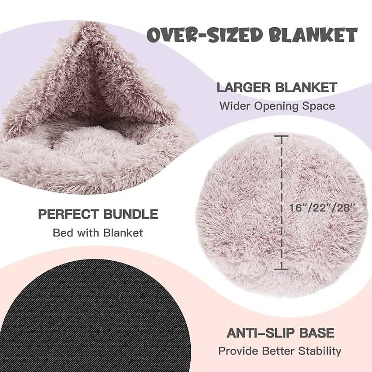 Himax Dog Beds for Small Dogs, Donut Dogs Beds with Blanket Attached, Calming Dog Bed Washable (20"/26"/35") Beige