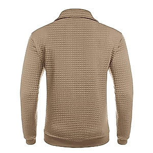COOFANDY Men 1/4 Collared Sweatshirt Casual Long Sleeve Turtleneck Pullover Zip Up Polo Hoodies Khaki