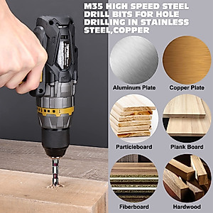 Countersink Drill Bit Set for Metal,M35 Cobalt Countersunk Bits 82 Degree 5 Flute 5 Pieces,1/4 Inch Hex Shank Countersunk Bit Set 1/4'' 3/8'' 1/2'' 5/8'' 3/4'' Set with Bit Holder
