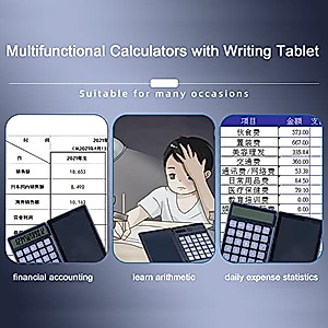 AKHOK Calculator Notepad, Scientific Calculators with Writing Tablet 12-Digit LCD Display Financial Calculator Mute Portable and Foldable Desktop Calculator for Office High School College,Pink