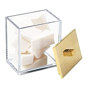 mDesign Plastic Rectangle Apothecary Canister - Organizer for Bathroom Vanity Countertop Shelf Decor - Holds Cotton Swabs, Soap, Makeup, Bath Salts - Lumiere Collection - 2 Pack - Clear/Gold
