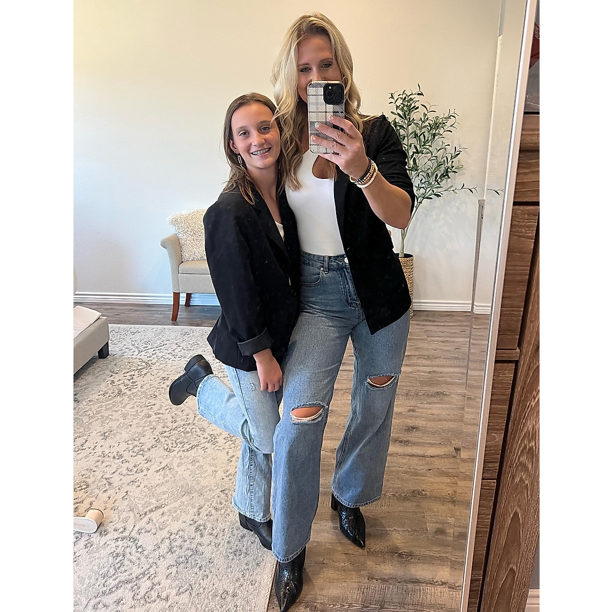 HOTOUCH Womens Casual Blazers 3/4 Stretchy Ruched Sleeve One Button Work Office Blazer Open Front Jacket S-XXXL Black