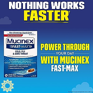 Maximum Strength Mucinex Fast-Max Cold, Flu, & Sore Throat Liquid Gels, 16ct, Controls Cough, Thins & Loosens Mucus, Relieves Nasal & Chest Congestion, Headache & Fever