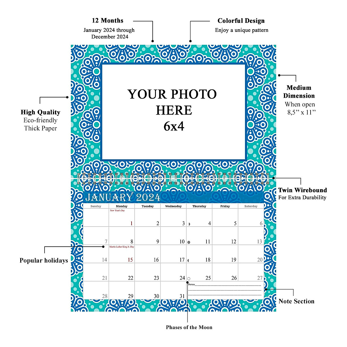 2024 Photo Frame Wall Spiral-bound Calendar (Add Your Own Photos) - 12 Months Desktop/Wall Calendar/Planner - (Edition #015) (26)