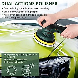 EYPINS Car Polishers and Buffer,6" Cordless Car Polisher for Car Waxing and Polishing,Rechargeable,Random Orbital DA Polisher Buffer,6-level Variable Speed,25Pcs Buffer Polisher Machine Kit