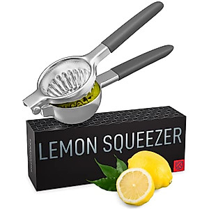 Lemon Squeezer Stainless Steel Press - Ergonomic, Manual Non-Slip Grip Design - Effortless Pro-Grade Lemon, Lime, Orange, and Citrus Fruit Hand Held Juicer - Fewer Seeds, More Juice
