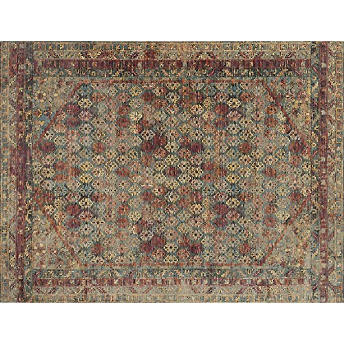 Loloi JV-03 Javari Collection Distressed Modern Area Rug 6' x 9'4" Slate / Berry