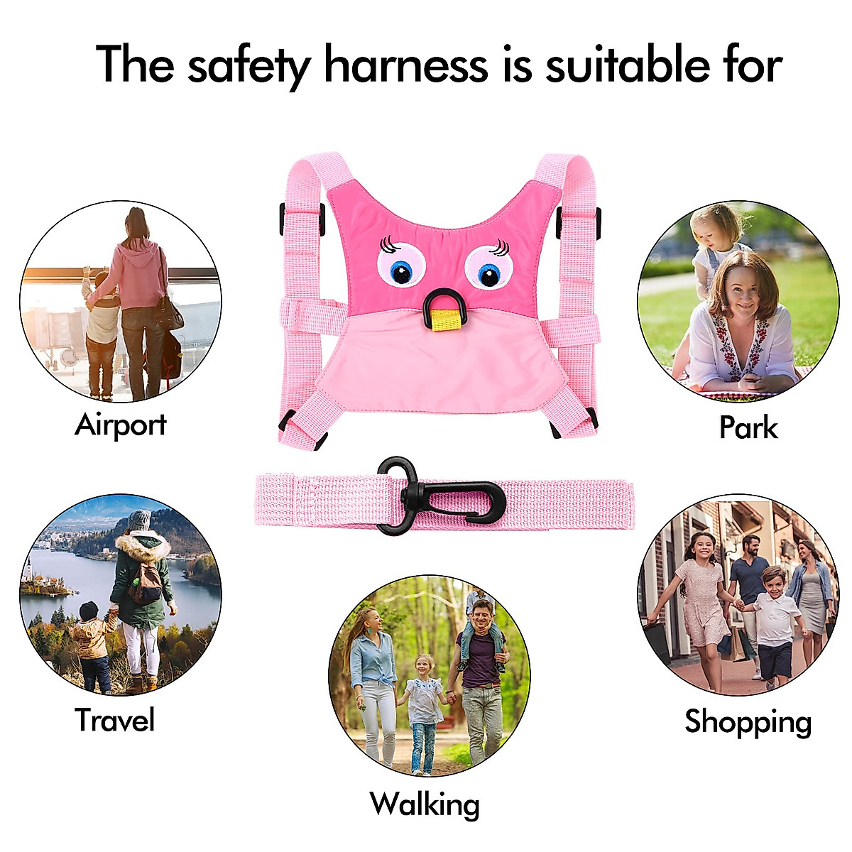 Baby Anti Lost Safety Walking Harness Toddler Safety Leash for Babies and Kids Boys and Girls - Pink
