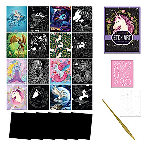 Hinkler Kaleidoscope - Ultimate Etch Art Kit - Mythical Creatures - Fantasy Etch Art Panels with Unicorns and Dragons - Mess-Free Arts and Craft Kits for Adults, Medium