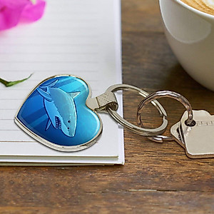 Great White Shark Realistic Keychain Heart Love Metal Key Chain Ring