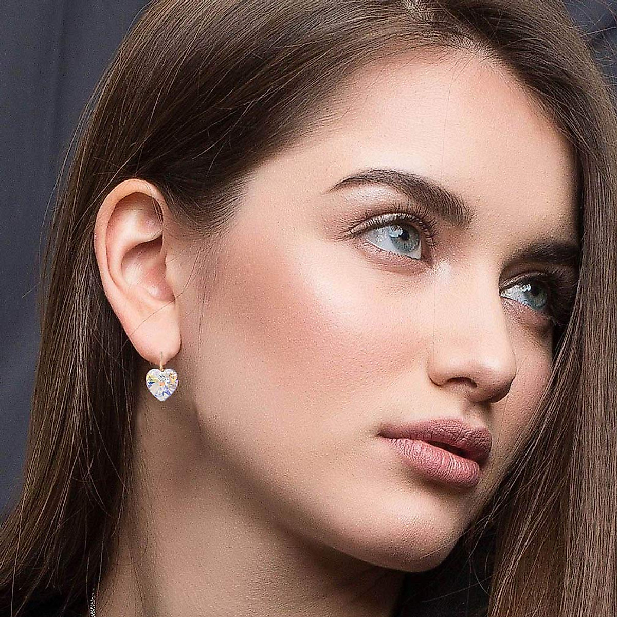 Austrian Crystal Heart Drop Leverback Earrings for Women 14K Rose Gold Plated Hypoallergenic Jewelry (Aurora Borealis)