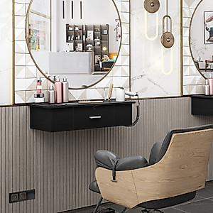 PENNYNANA Wall Mount Styling Barber Station with Locked Storage Drawer,Salon Stations for Hair Stylist,Black…