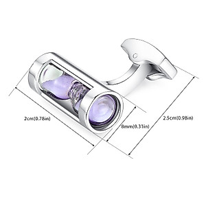 HONEY BEAR Hourglass Funnel Sand Timer Cufflinks for Mens Steel Wedding Gift (Purple)