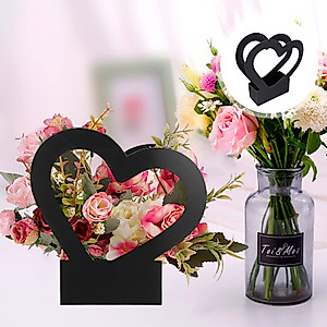 NUOBESTY Bouquet Flower Boxes 2Pcs Flower Box Heart Shaped Flower Bouquet Gift Packaging Boxes with Handle Flower Arrangement Basket Craft Paper Gift Bags Black Handheld Floral Basket