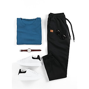 JMIERR Mens Casual Joggers Pants - Cotton Drawstring Chino Cargo Pants Hiking Outdoor Twill Track Jogging Yoga Sweatpants Jogger Work Pants with Pockets for Men, US 40(2XL), A Black