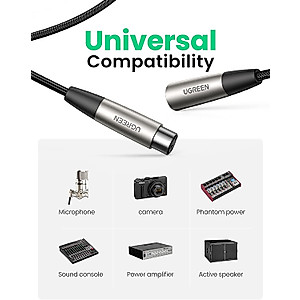 UGREEN XLR Cable, 3FT Microphone Cable Nylon Braided XLR Male to Female Zinc Alloy Wire Compatible with Shure SM Microphone Speaker Mixer Amplifier Audio Device