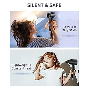 Hair Dryer - 150000 RPM High-Speed Brushless Motor Negative Ionic Blow Dryer for Fast Drying, Low Noise Thermo-Control Hair Dryers with Magnetic Nozzle, Perfect for Gifts