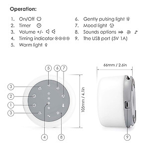 White Noise Machine for Sleeping, with 24 Soothing Sounds Night Light and Timer, Rechargeable Natural Sound Machine, Portable Sleep Sound Machine for Baby, Adult, Home, Office, Sound Therapy