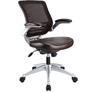 Modway Edge Mesh Back and Leather Seat Office Chair in Black with Flip-Up Arms