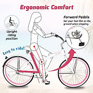 Tracer Nova Beach Cruiser Bike for Women,26 Inch Wheels,Hi Ten Steel Frame,1 Speed,Coaster Brake,Hybrid Bike for Adults,Complete Cruiser Bikes,White