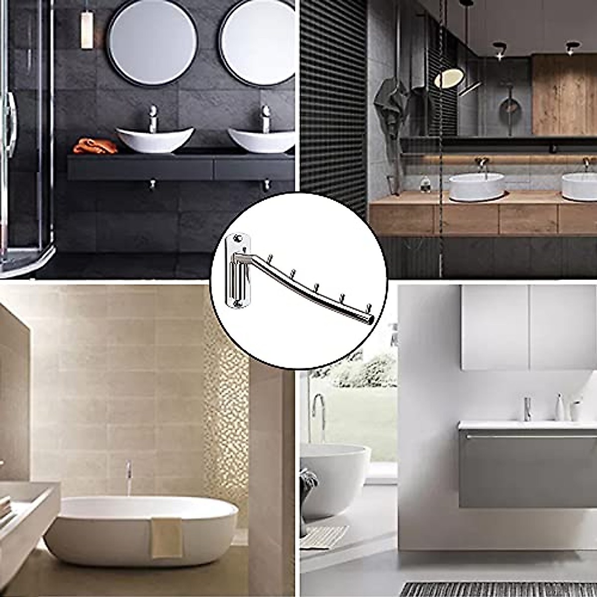 Zivisk Folding Wall Mounted Clothes Suit Hanger Rack with Swing Arm Stainless Steel Heavy Duty Coat Hook for Bathroom, Bedroom, Laundry Room - Silver