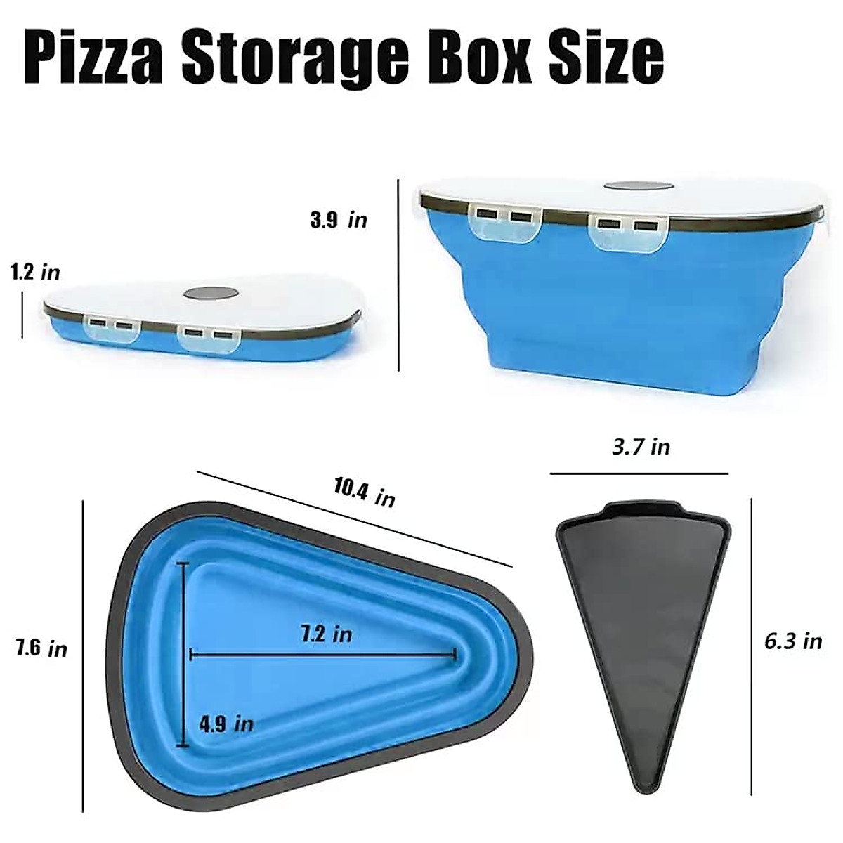 2 Pack -Pizza Storage Container Silicone Leftover Pizza Box Pack with 5 Triangle Pizza Serving Trays Pizza Slice Containers Expandable (Blue)