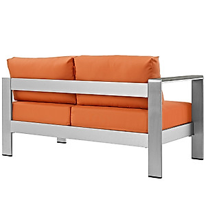 Modway Shore Aluminum Outdoor Patio Left Arm Loveseat in Silver Orange