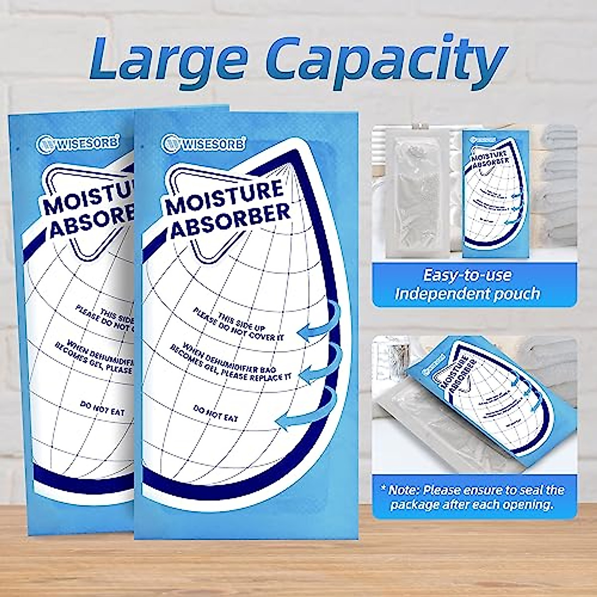 Wisesorb 25 Gram 10 Packs Moisture Absorbers, Dehumidifier Bags for Bathrooms, Basements, Rvs, Humidity Packets for Closet