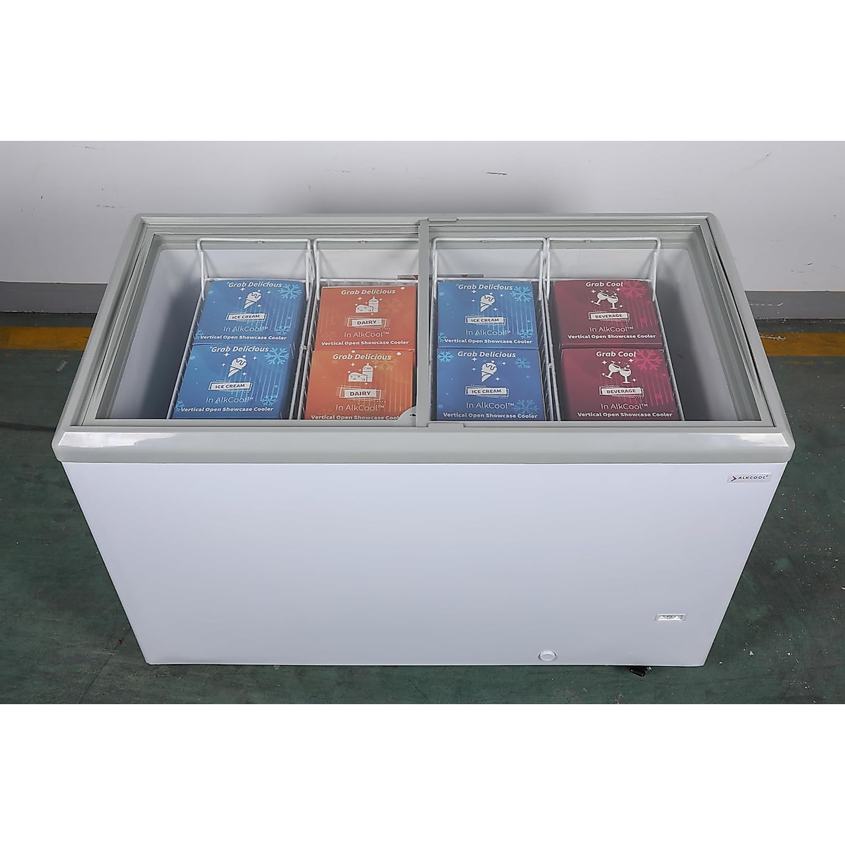 Generic 16 Cu.Ft Commercial Chest Freezer with LED Light,Temp Rang -8°F and 0°F,Glass Top Display Chest Freezer with 6 Removable Wire Baskets,Sliding Lids, Lock,Caster Wheels, FDF16CF-ST