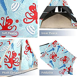 Y-DSIWX Guinea Pig Hideout Cozy Hamster House Cave for Bunny Chinchilla Hedgehog Small Animal Marine Red Octopus Blue Jellyfish Seashell