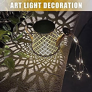 Watering Can with Lights Star Shower Watering Can Solar Twinkle Lights Waterproof Outdoor Decor LED Fairy Lights for Garden Yard Outdoor Lawn Patio Party Decorations Path Lights (Stylish Style)