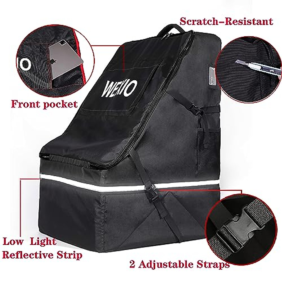 WEXIO Padded Car Seat Bags for Air Travel，Waterproof Infant Carseat Bag for Airport， fit for Evenflo Maxi Cosi Britax Graco Chicco Cybex Diono Nuna Peg Doona (Black and Gray)