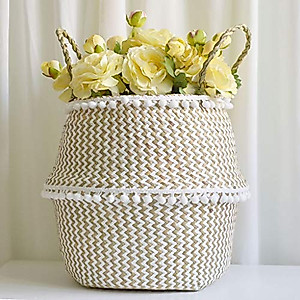 AKIMPE Flower Basket Seagrass Wicker Folding Basket Dirty Basket Storage Decoration Pot