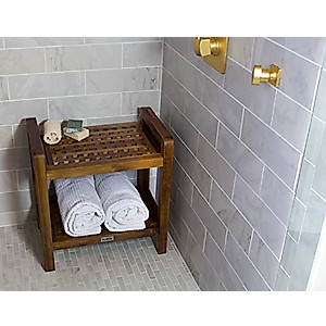 SeaTeak 60026 Shower & Spa Seat, Rectangular-Grate, W/Lower Shelf-Oiled Finish (Kd), 19.5" x 12.75" x 20.25"